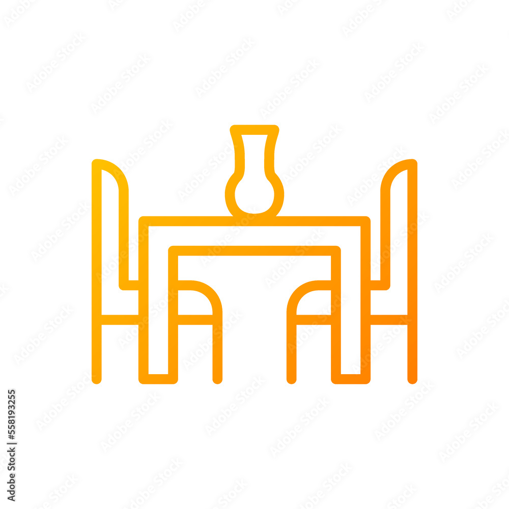 Dining room set pixel perfect gradient linear vector icon. Table and ...