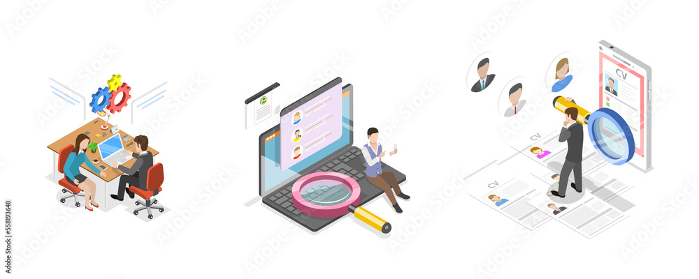 3D Isometric Flat Conceptual Illustration of HR Professionals Stock ...