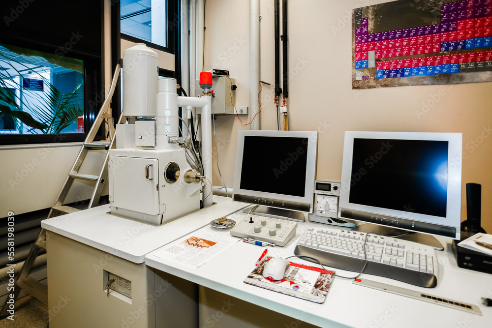 Workplace of a scanning desktop electron microscopy station and ...