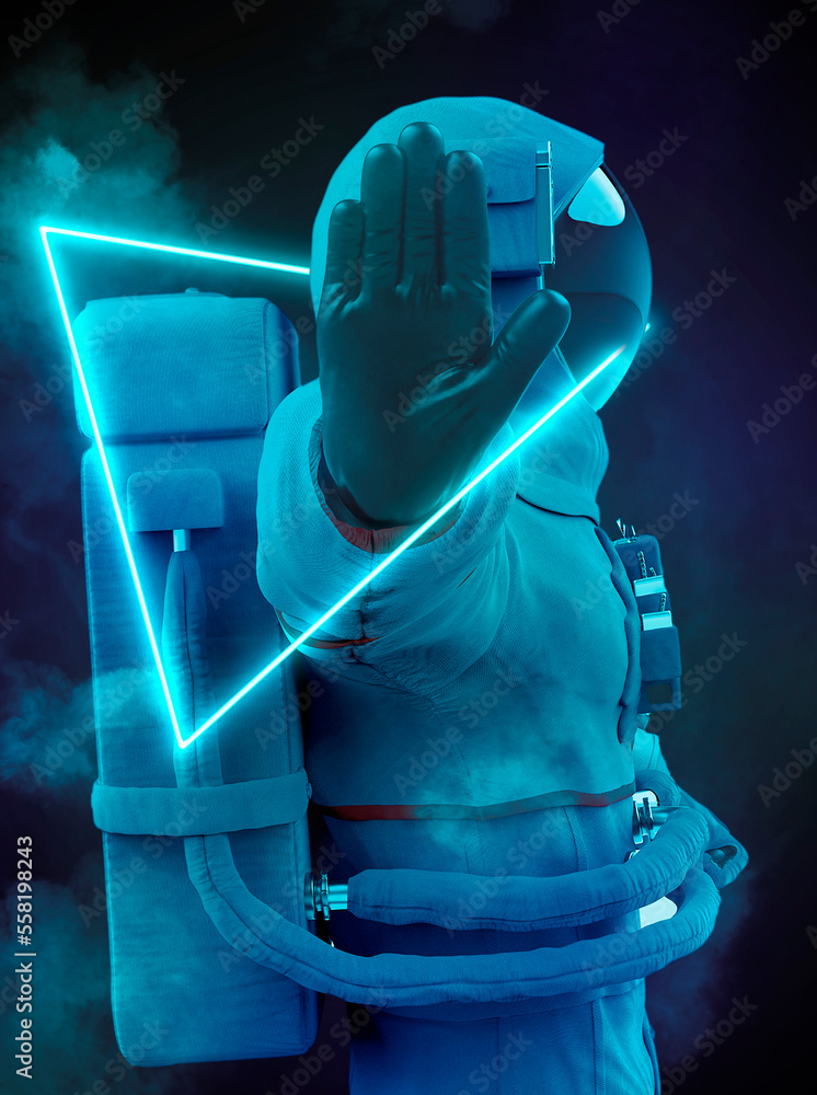 astronaut is saying stop there on white background side view Stock ...