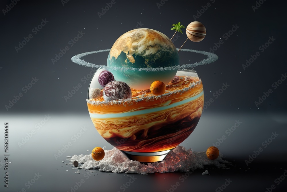 food photography, Drink inspired by the planet Saturn, awe and wonder ...