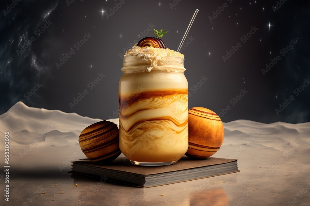 food photography, Drink inspired by the planet Saturn, awe and wonder ...
