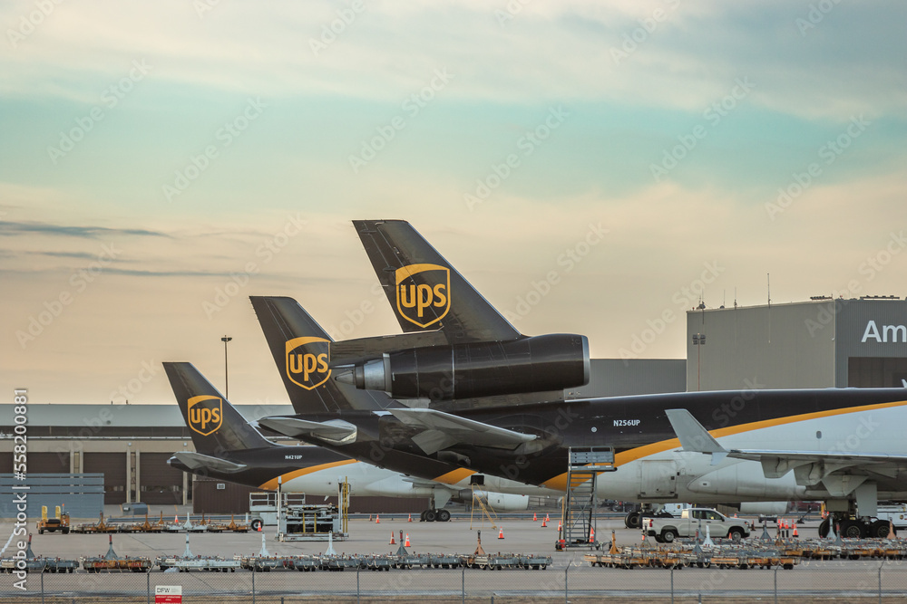 UPS airplane tails at the airport Stock Photo | Adobe Stock