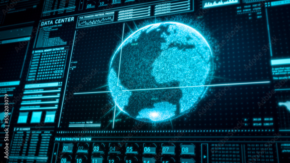 Futuristic digital cyber security data center user interface screen ...