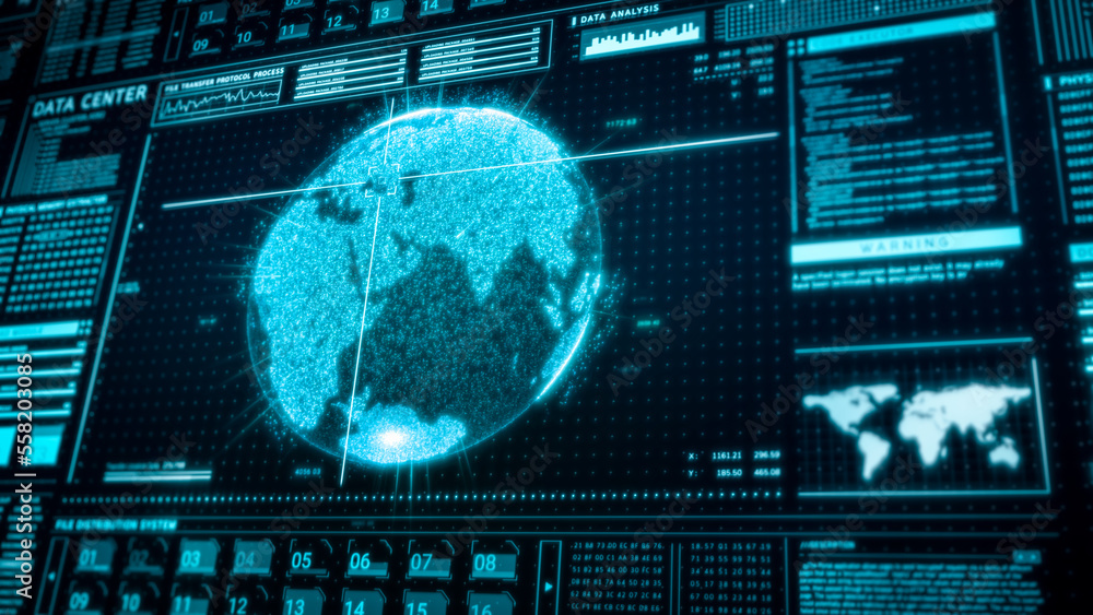 Futuristic digital cyber security data center user interface screen ...