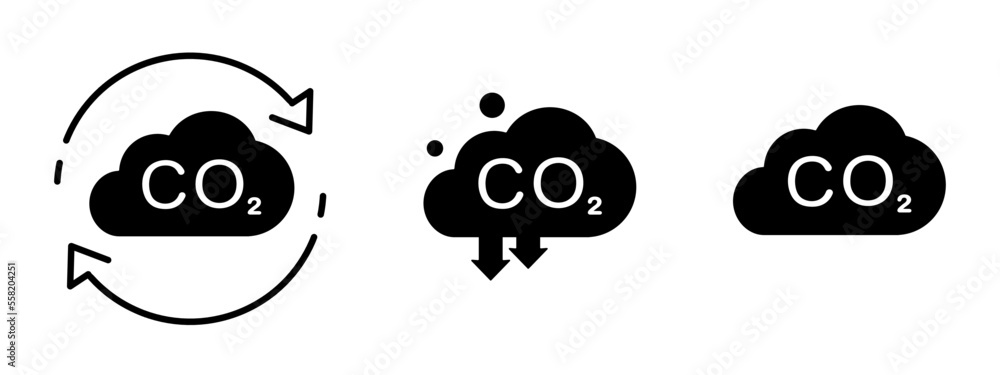 CO2 icon set in flat style. Carbon dioxide emissions symbol isolated on ...