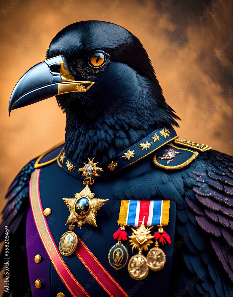 Detailed portrait of a crow in a historic military uniform, AI ...