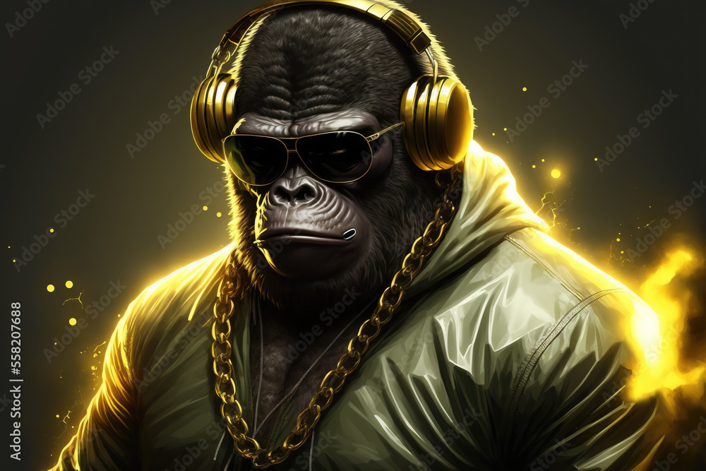 Ilustrace „Cool monkey gorilla Gangsta rapper in sunglasses. sketch art ...