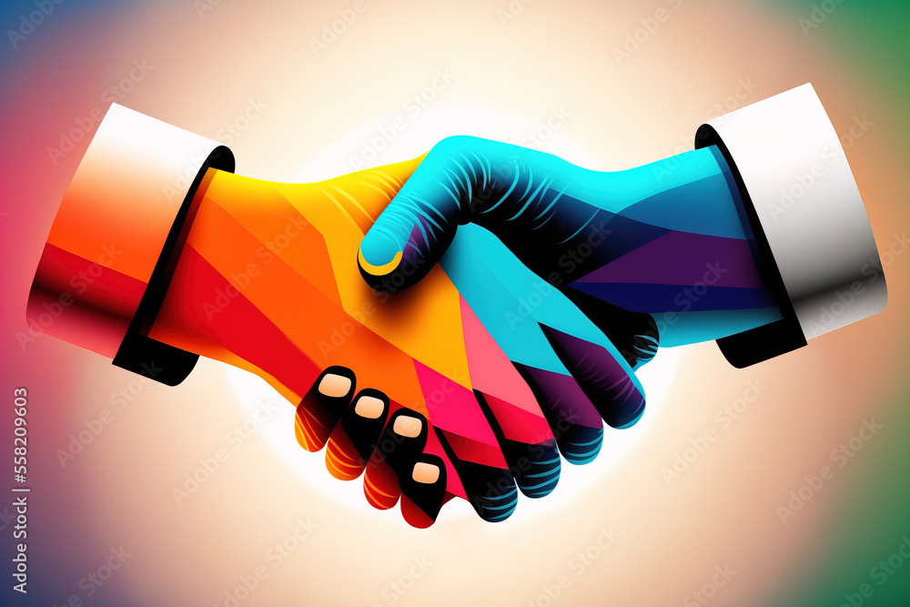 colorful Hand shake, Generative AI illustration Stock Illustration ...