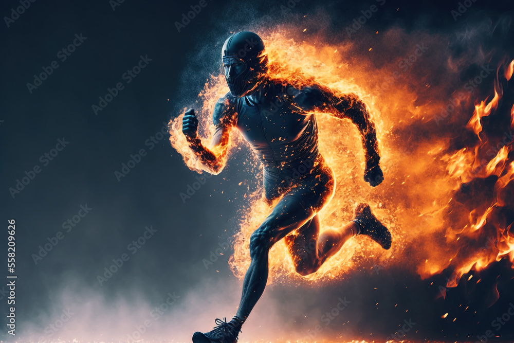 Stunt man running while he is set on fire, Generative AI illustration ...