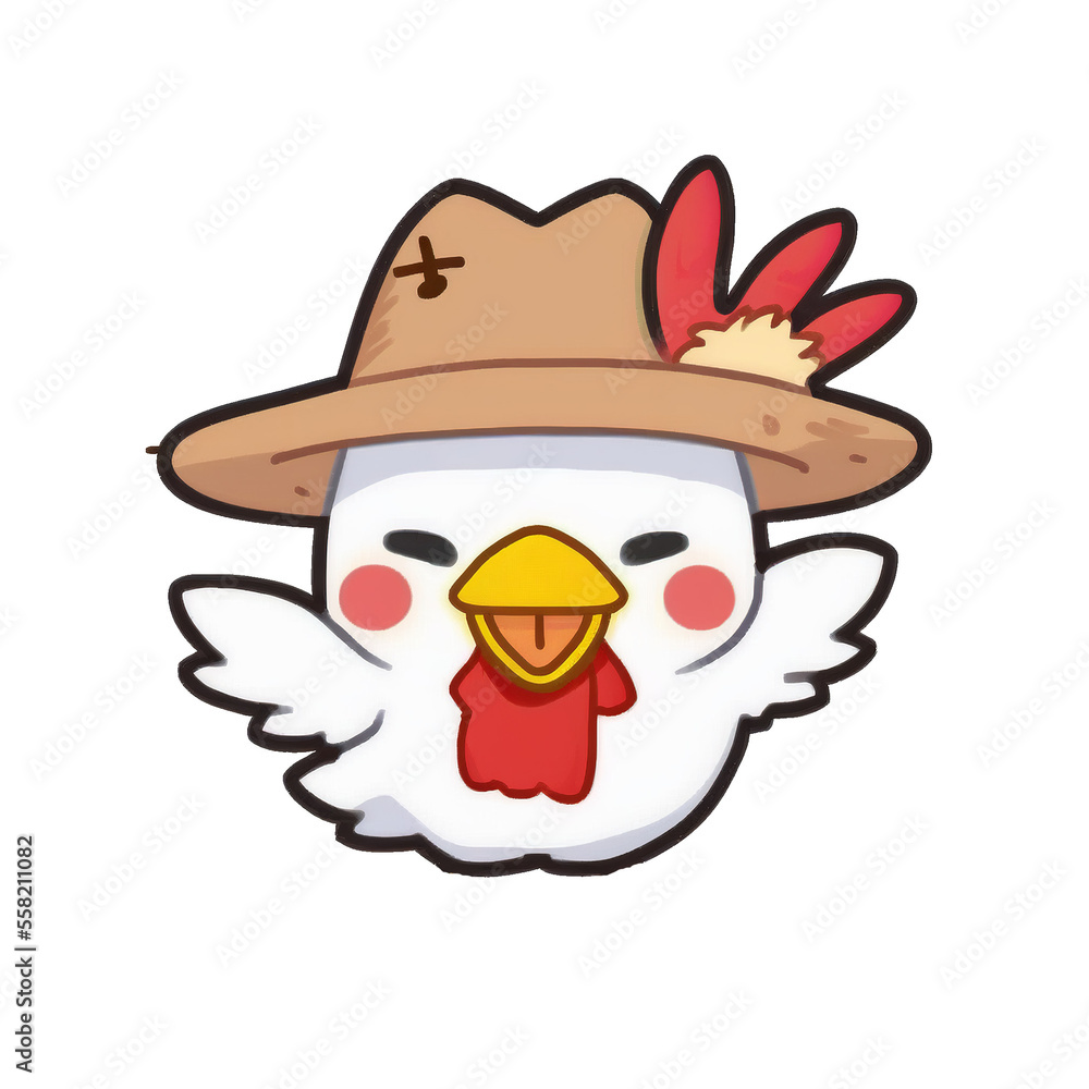Cartoon Chicken wearing a hat isolated on transparent background ...