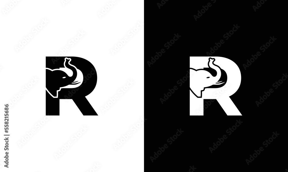 Initial letter R with elephant shape line art. Modern Elephant R Letter ...