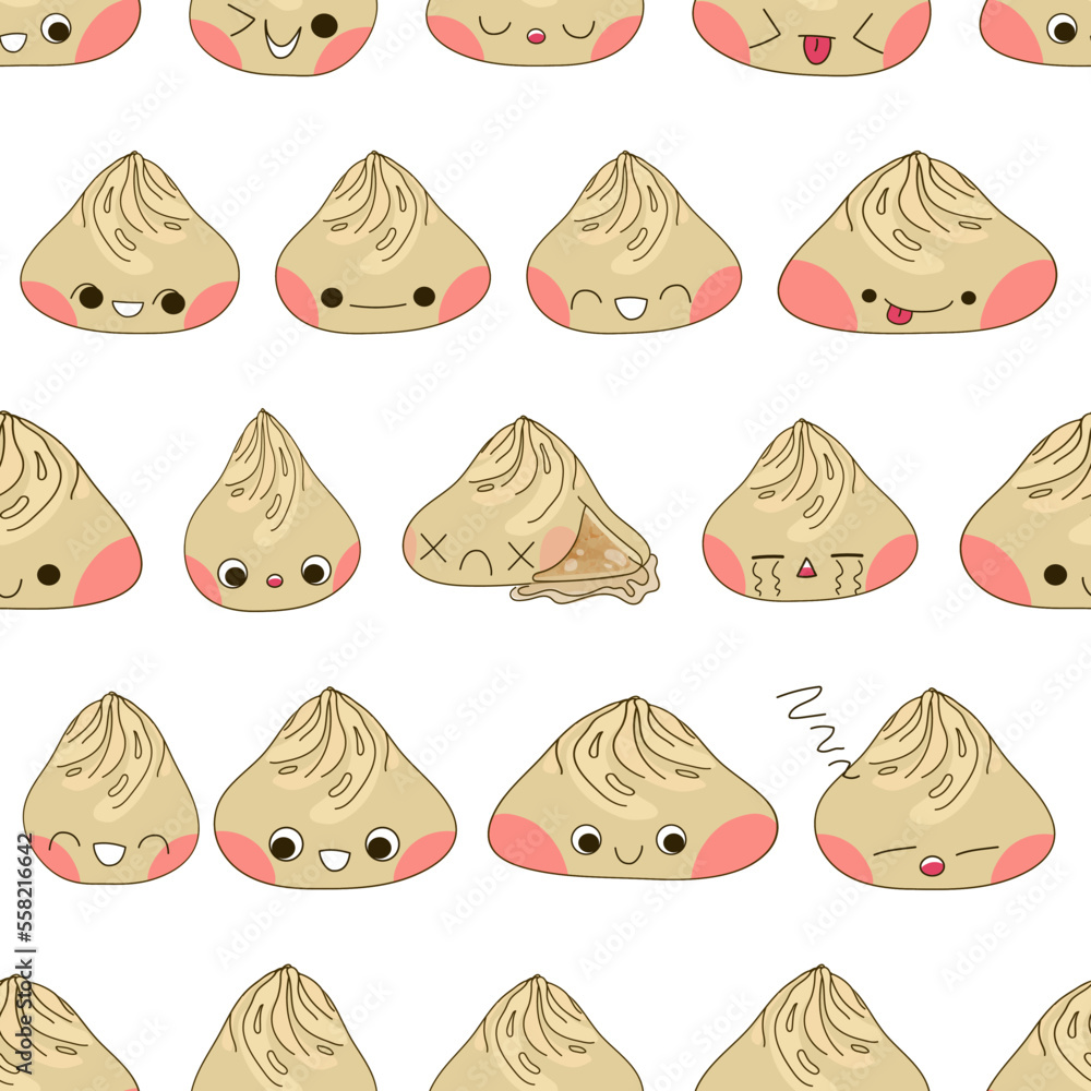 Xiao Long Bao seamless pattern with dumpling characters vector ...