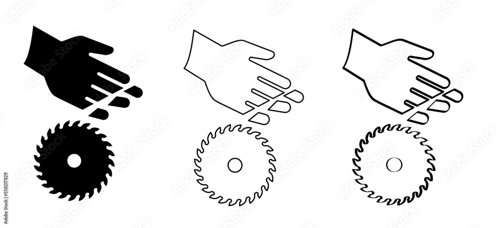 Warning, stop sign. Cartoon circular saw blades icon or symbol. Half ...