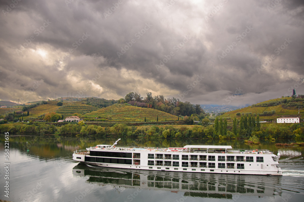 The Douro, river of Portugal, with its cruise ships and its stepped ...