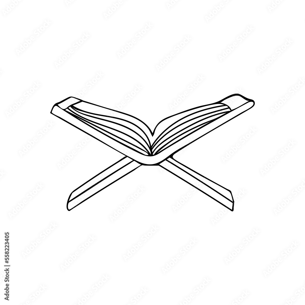 Open muslims holy book Koran doodle illustration in vector. Hand drawn ...