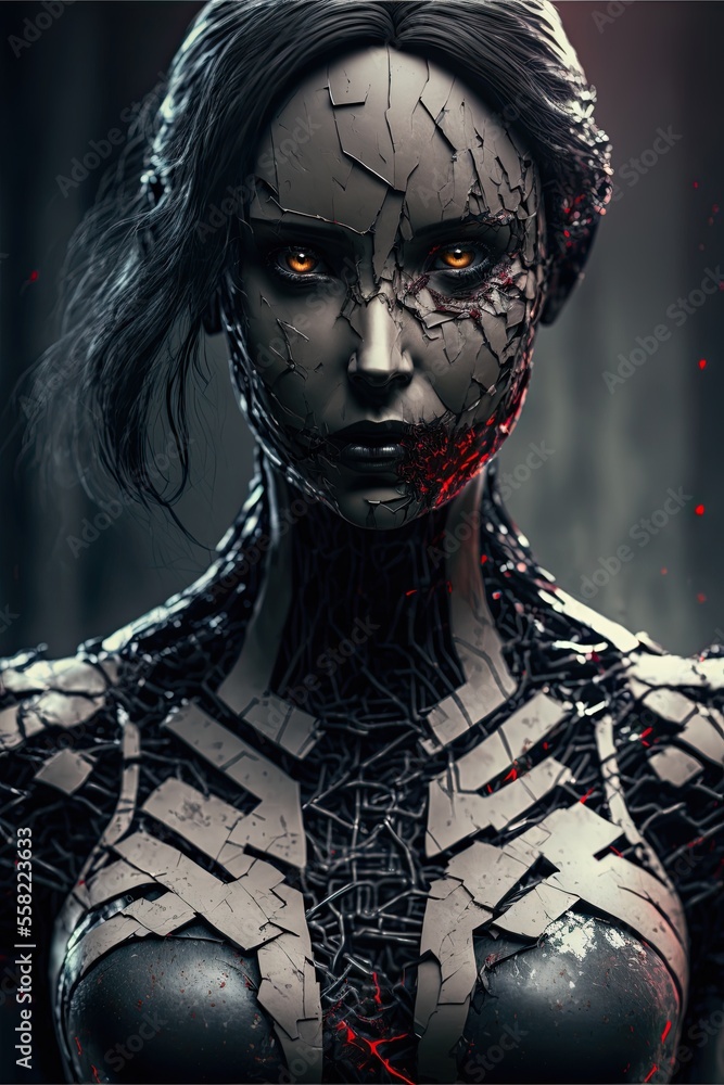 Broken early generation android lovedoll bot. Tattered, worn and ...