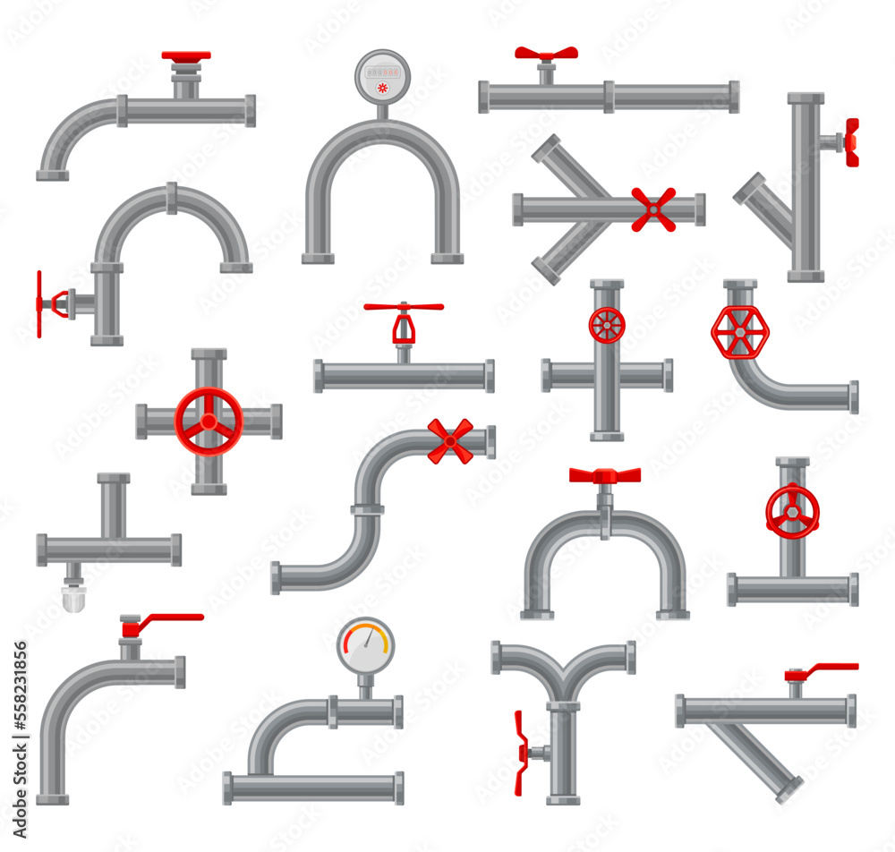 Plastic pipeline tubes with valves. Industrial conduit with connections ...