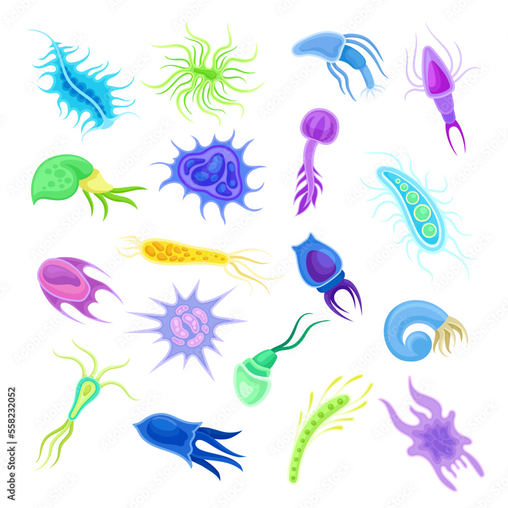 Bacterial microorganisms set. Bacteria and germs disease causing, germs ...