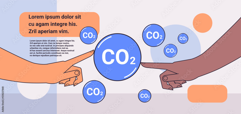 carbon credit concept hands touching CO2 signs responsibility of co2 ...