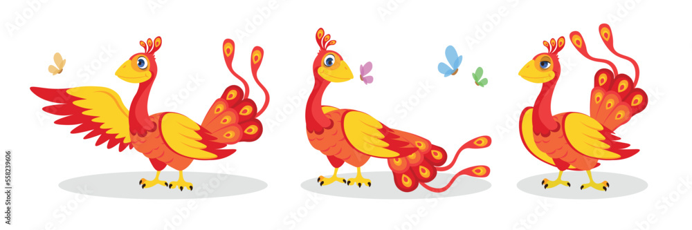 Vector illustration of cute and beautiful firebird in cartoon style ...
