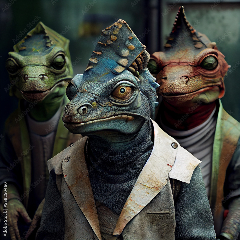 Lizard people in cloth, reptilians in cloth, generative ai Stock ...