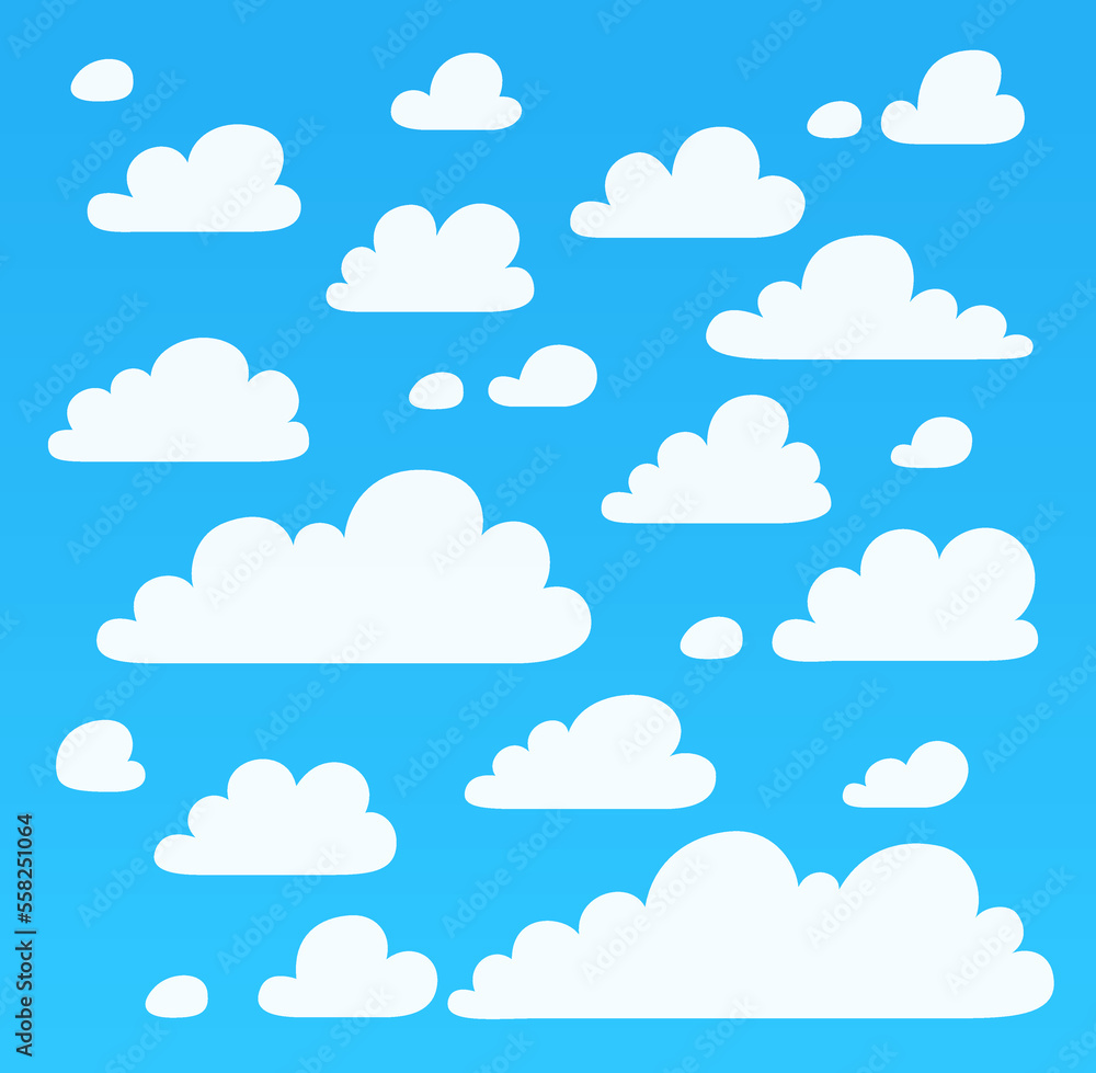 Cartoon clouds on blue sky background vector design. Illustration of ...
