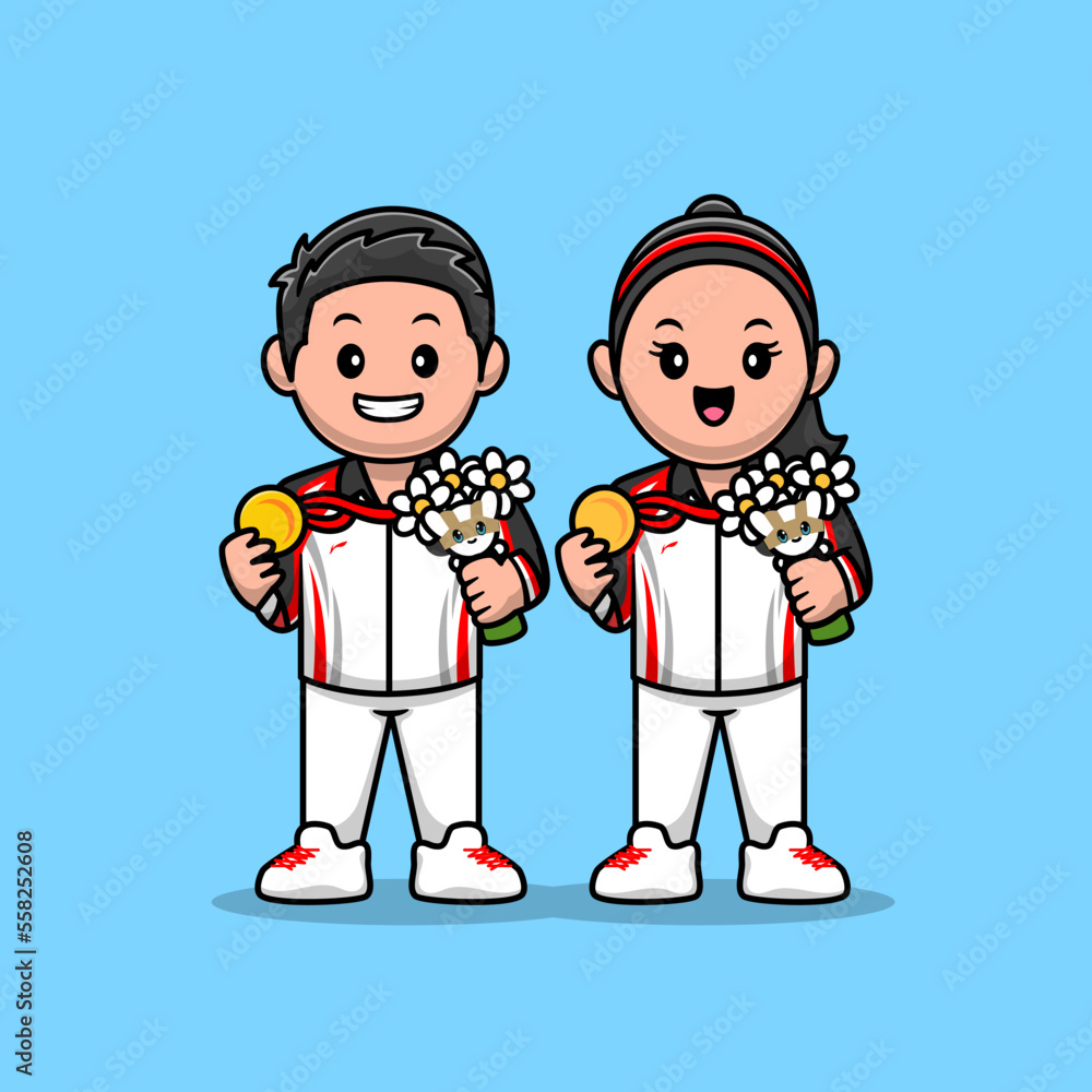 Cute Boy And Girl Winning Champion Cartoon Vector Icon Illustration ...