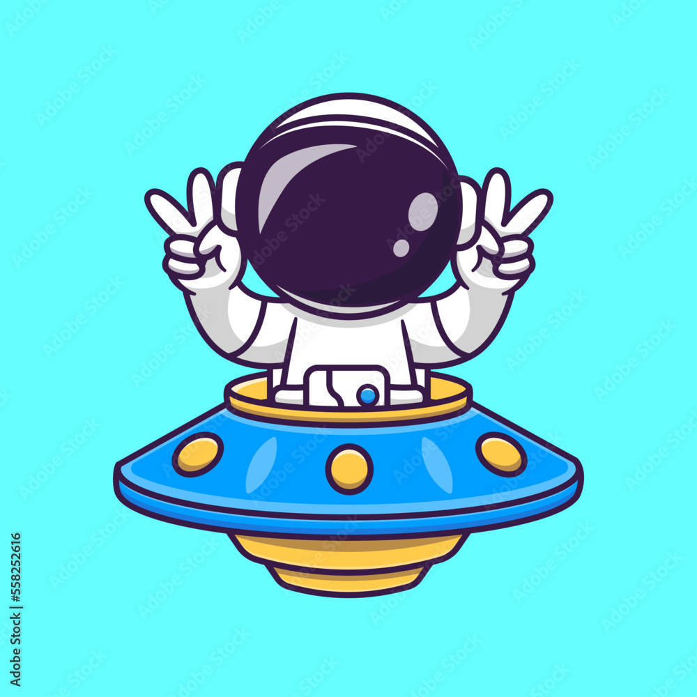 Cute Astronaut Riding UFO With Peace Sign Cartoon Vector Icon ...