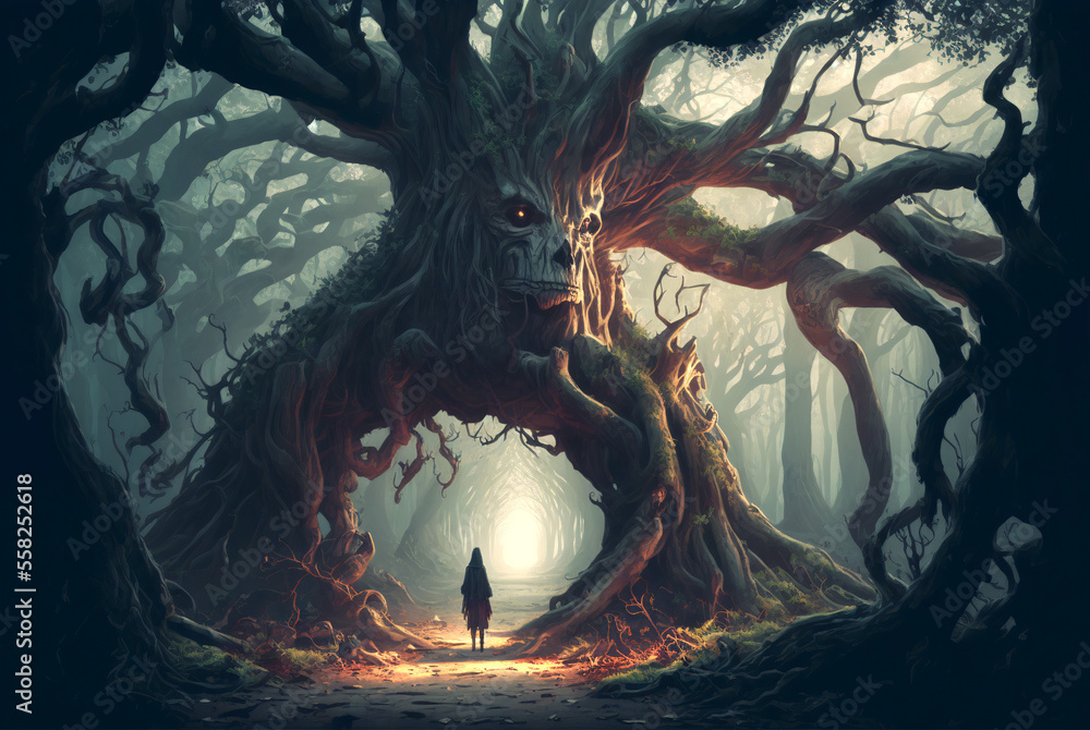 Fantasy forest tree spirit scene AI Generative Stock Illustration ...