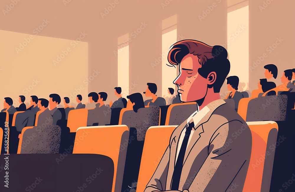 student sitting in a lecture hall, looking disinterested and disengaged ...