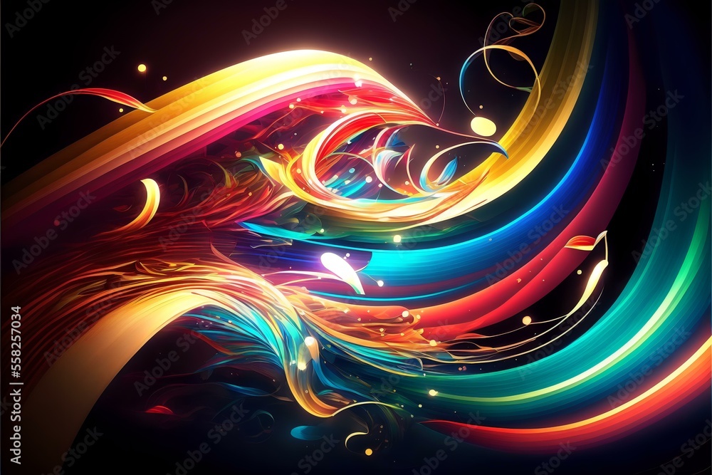 colourful light display, with the beams of light swirling and ...