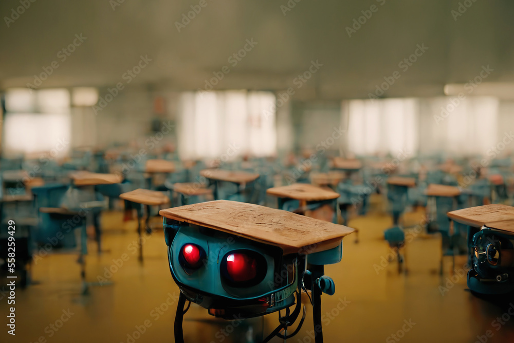 Futuristic school classroom with robots and desks. Ai generated art ...