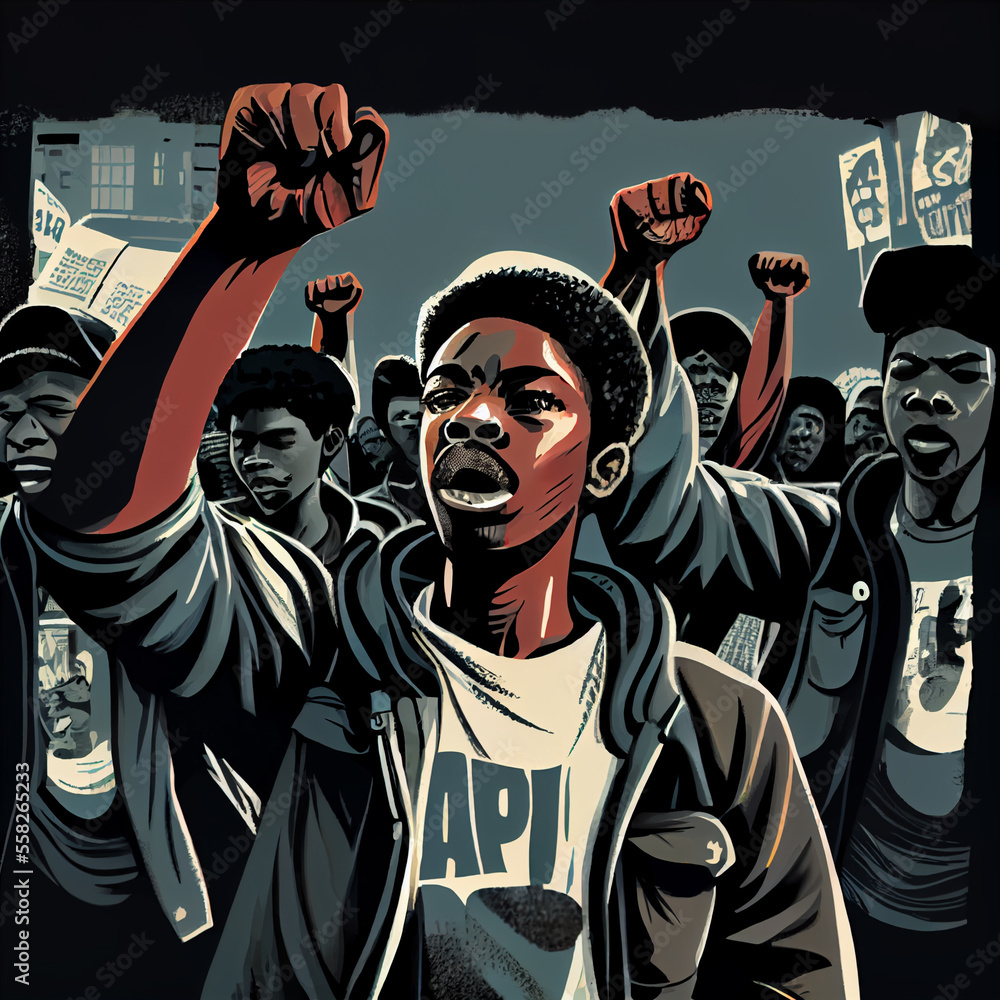 Young black men raising fist hand, concept of freedom, justice and ...