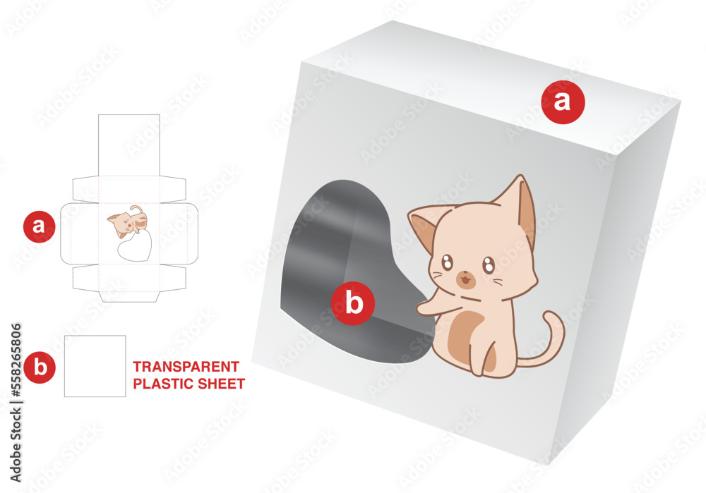 box with cartoon and window die cut template and 3D mockup Stock Vector ...