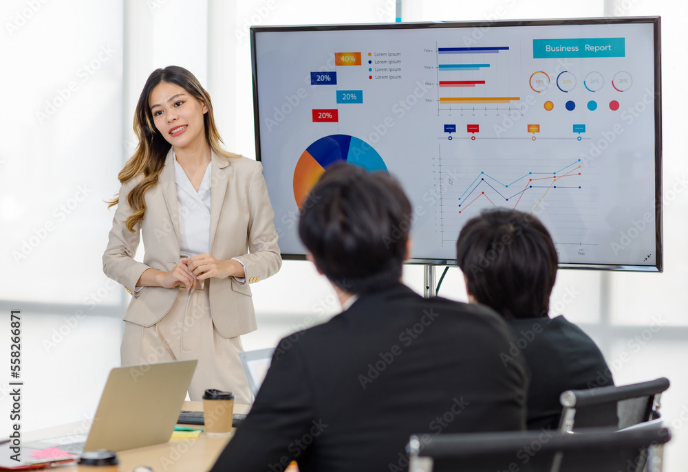 Asian professional successful female businesswoman lecturer presenter ...