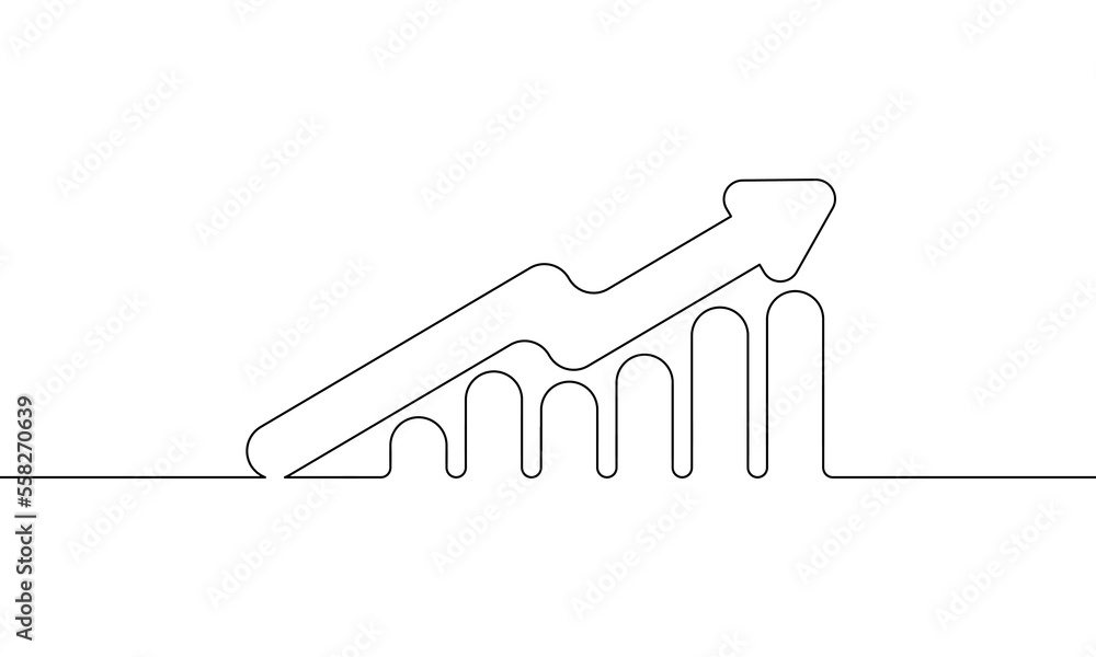 Continuous line drawing of growth graph with arrow, business growth ...