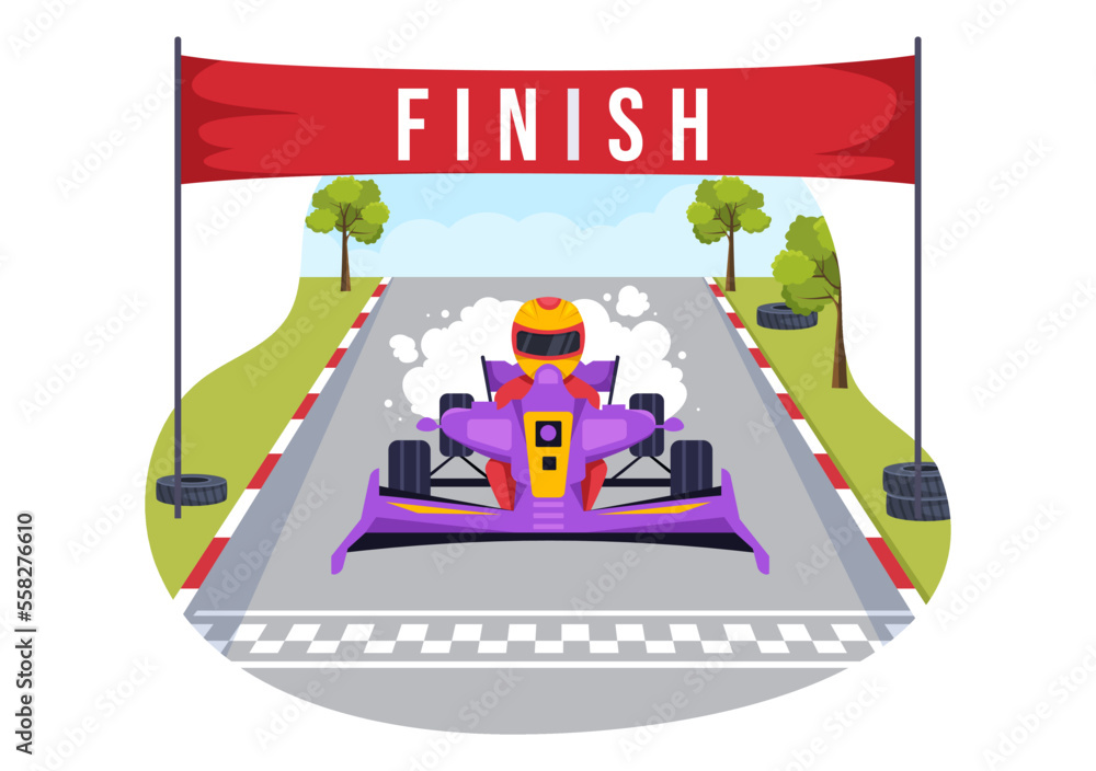 Formula Racing Sport Car Reach on Race Circuit the Finish Line Cartoon ...