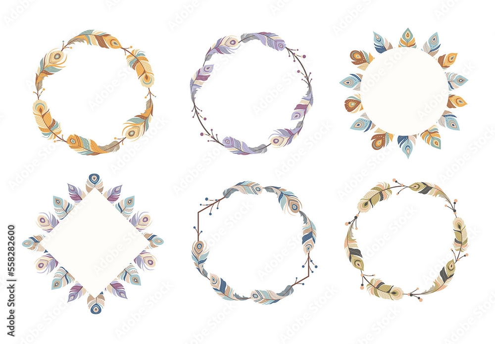 Vector Feather Borders and Wreaths Stock Template | Adobe Stock