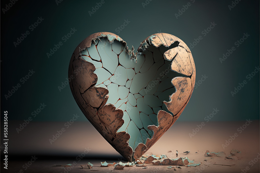 Broken heart structure showing its empy in the inside, generative ai ...