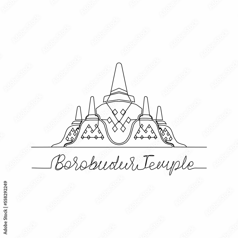 Continuous line drawing. Borobudur temple tourist attractions vacation ...