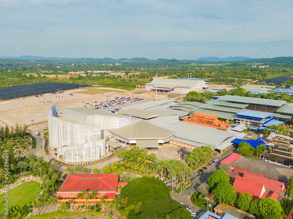 Aerial top view of green trees in Nong Nooch Tropical Garden Park ...