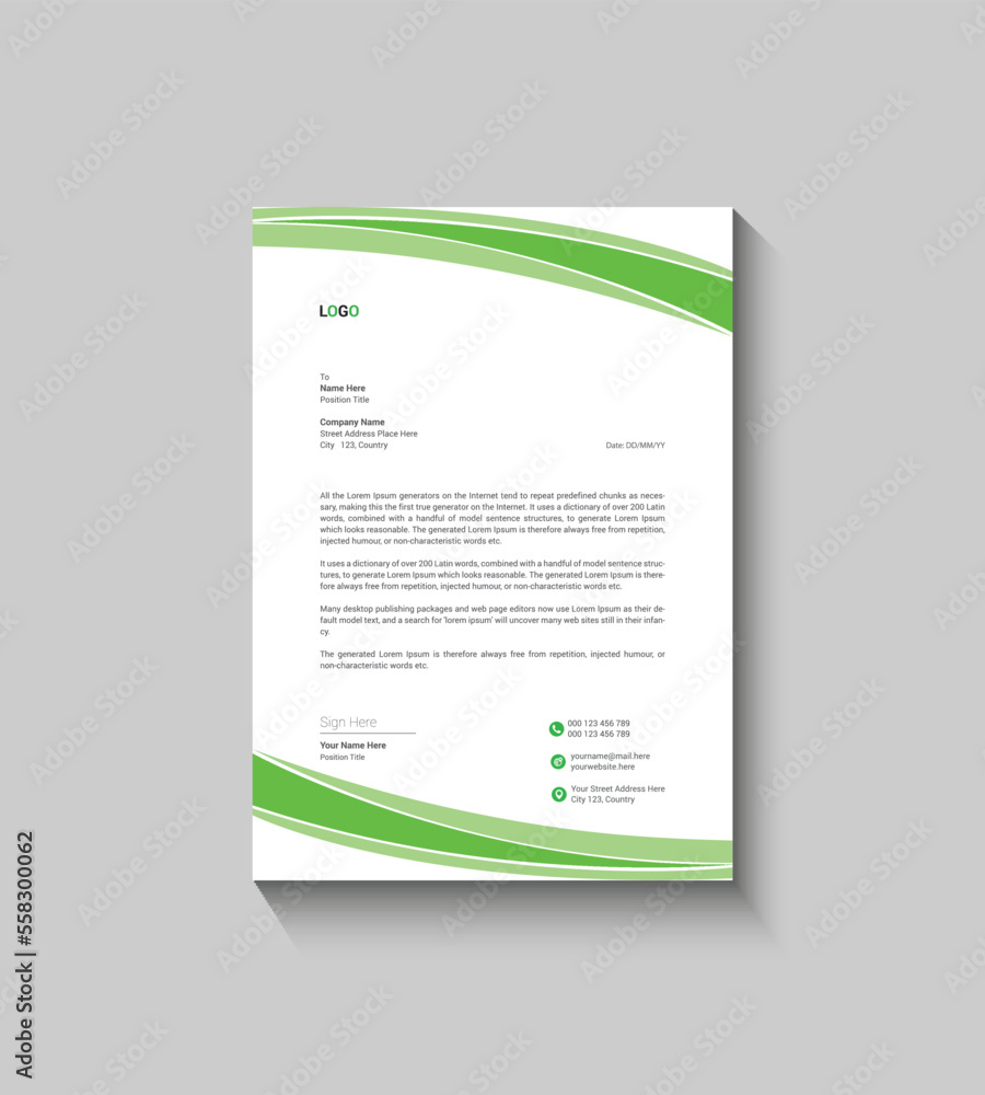 Modern and Green Letterhead Design Stock Vector | Adobe Stock