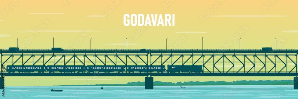 Godavri River on bridge, sunset on the river, Train on bridge ...