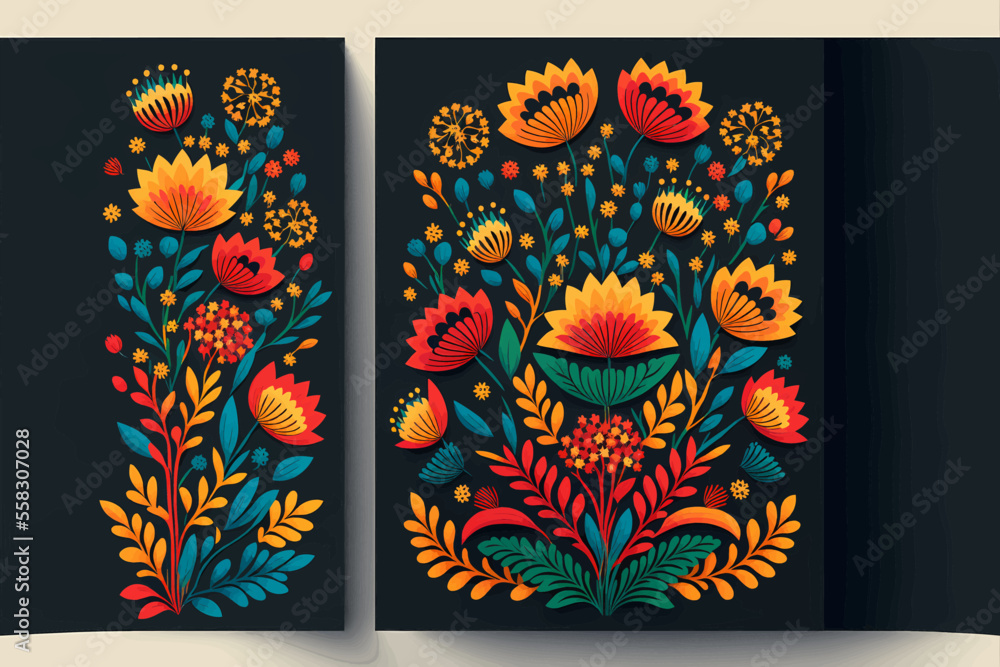 Flat folk floral vector background design Stock Vector | Adobe Stock