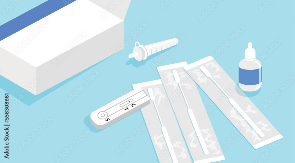 Close view of an antigen test kit (atk) or self-test at home ...