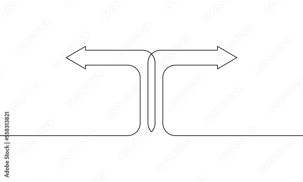 Continuous line drawing of arrow. Arrow pointing left and right. Object ...
