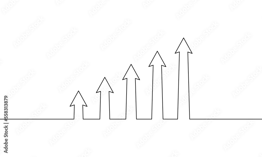 Continuous line drawing of graph and arrow, bar chart, arrow up, growth ...