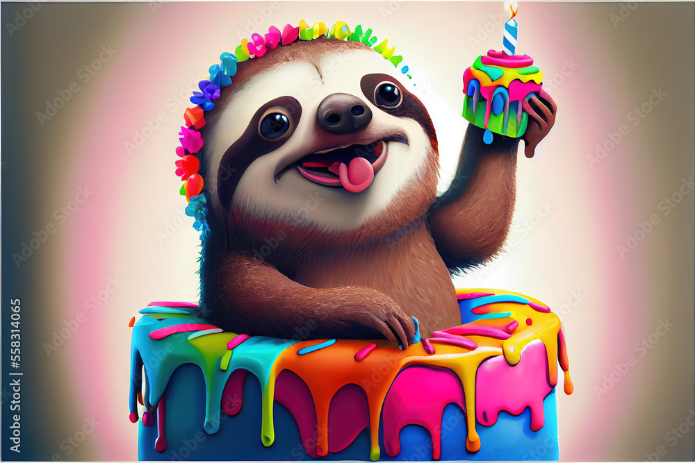 Birthday party card full with sloth with rainbow colors , use it as a ...