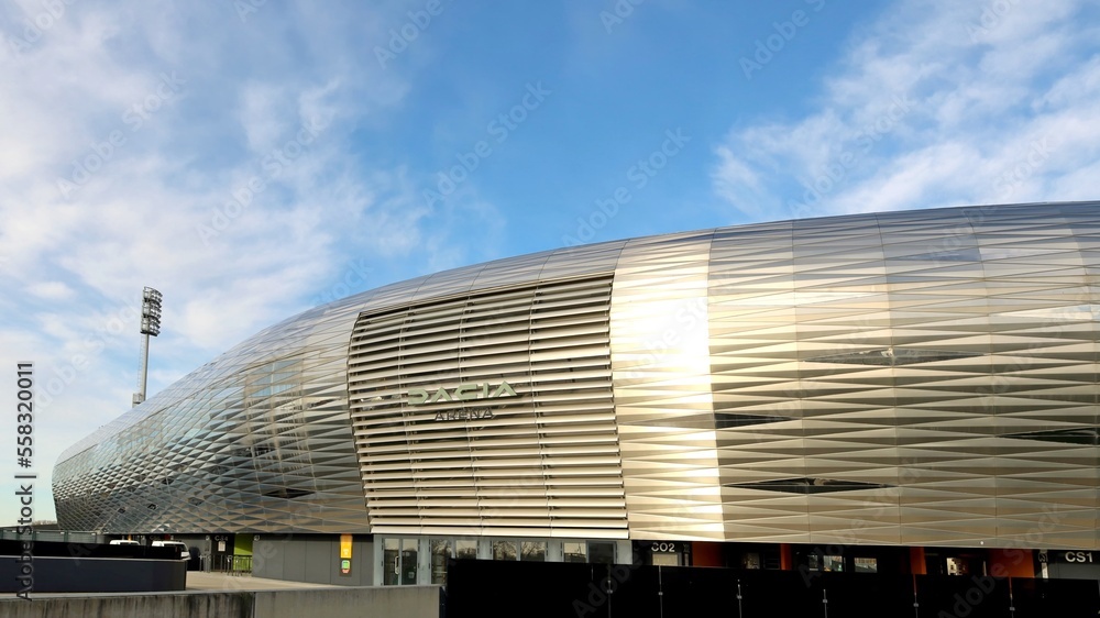 Udine, Italy. December 7, 2022. Dacia Arena signboard at the entrance ...